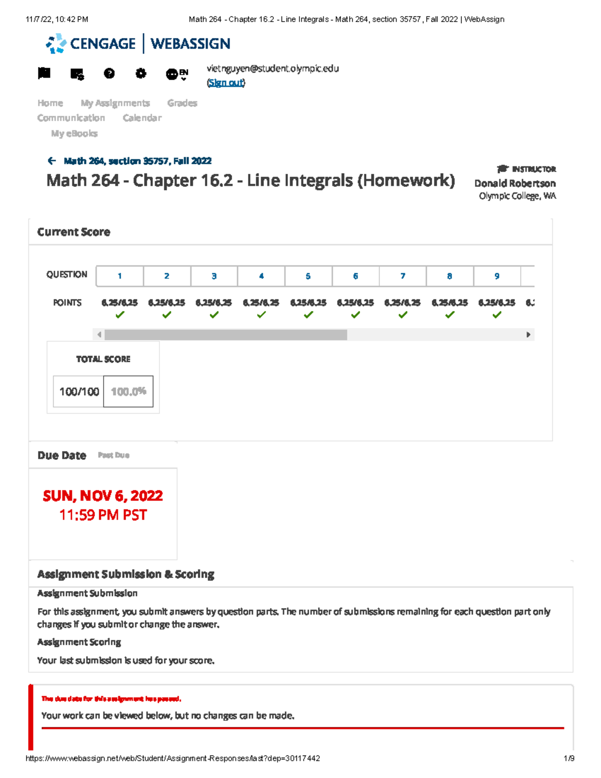 Math 264 - Chapter 16.2 - Line Integrals - Math 264, section 35757, Fall 2022 Web Assign - - Studocu
