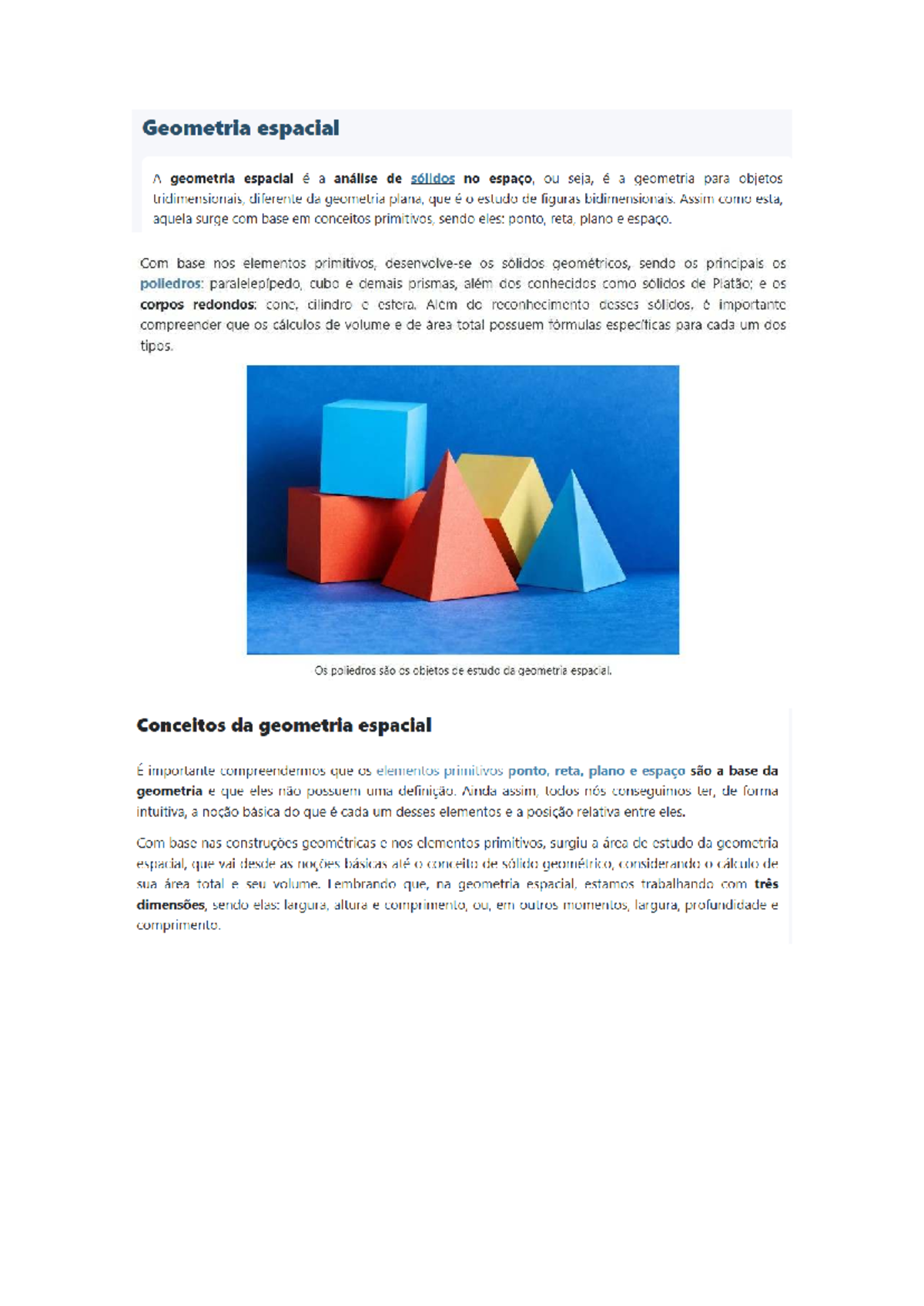 Geometria Espacial - RESUMO e Conceitos Fundamentais - Studocu