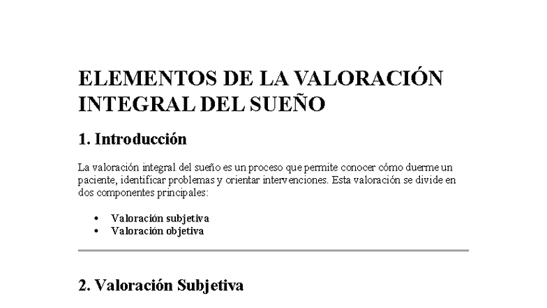 Elementos de la Valoración Integral del Sueño: Guía Completa - Studocu