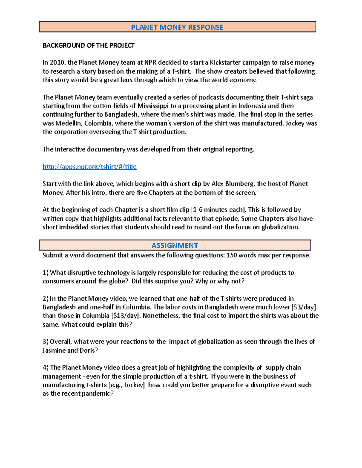 Planet Money Assignment 1: Analyzing Globalization & T-Shirt Economy ...