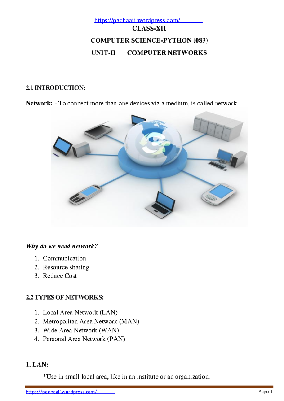 Class xii unit ii computer networks - CLASS-XII COMPUTER SCIENCE-PYTHON (083) UNIT-II COMPUTER ...