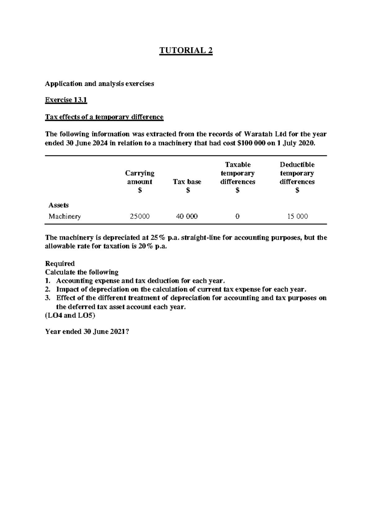 Tutorial 2 solution - TUT2: Tax effects and current tax calculations ...