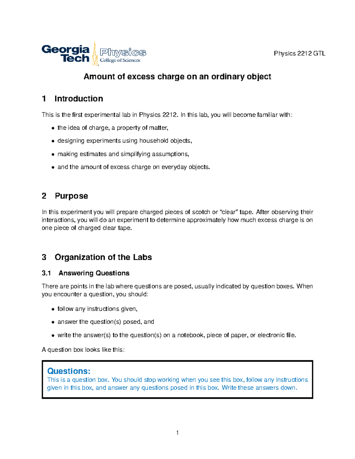 Physics 2212 Lab 1: Investigating Excess Charge on Clear Tape - Studocu