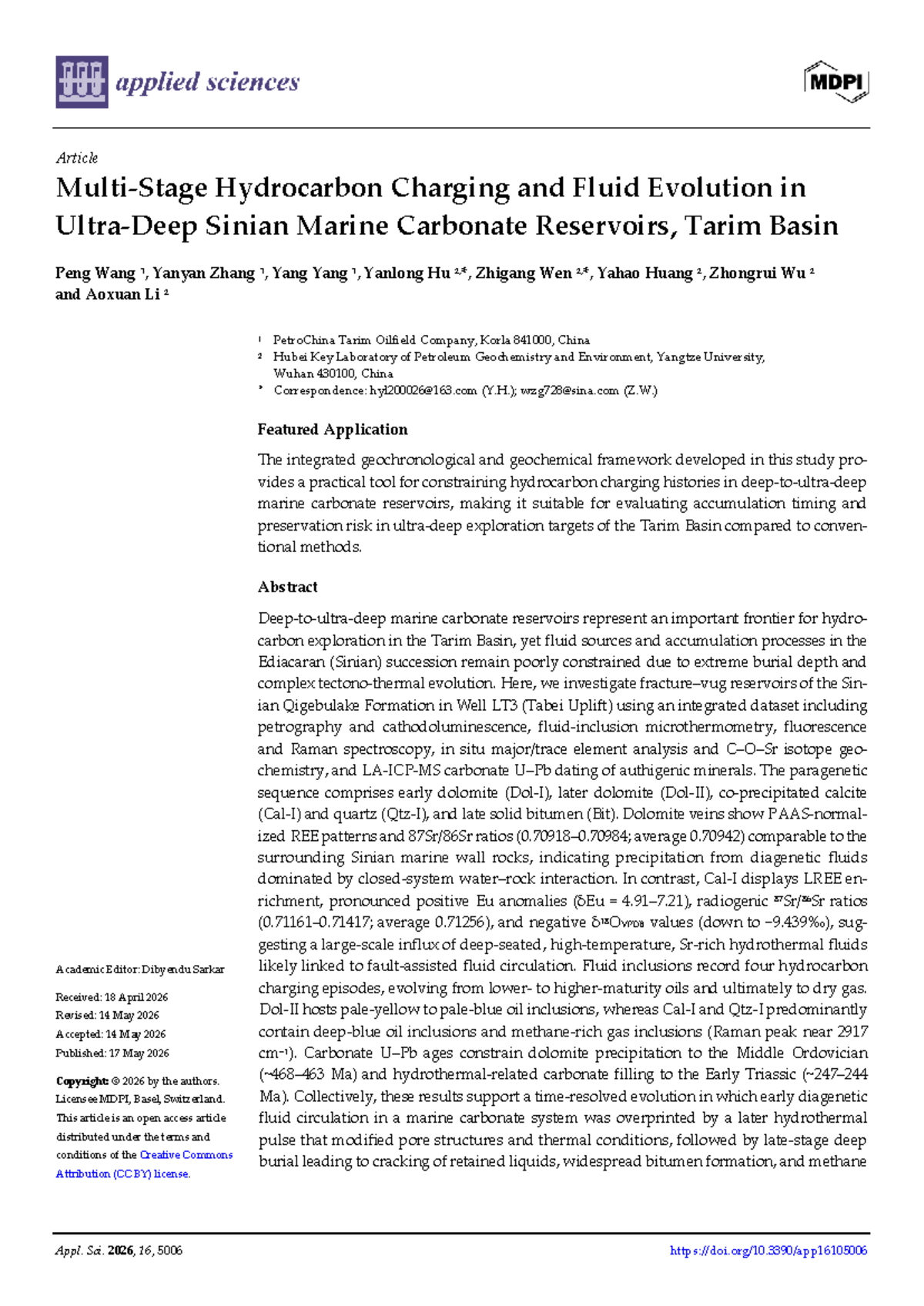 Hydrocarbon Charging and Fluid Evolution in Sinian Carbonate Reservoirs ...