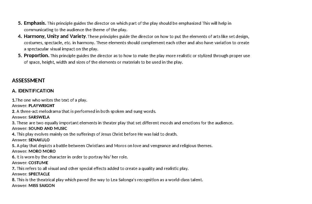 Mapeh-10- Quarter-4 - subject - 5. Emphasis. This principle guides the ...