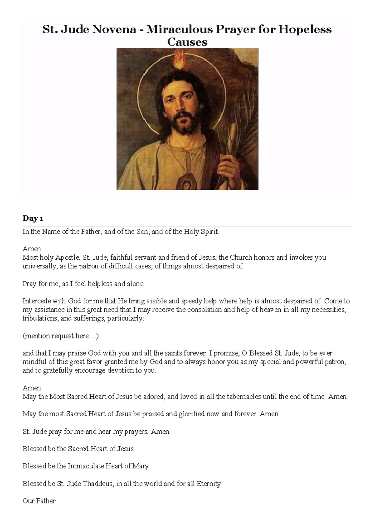 St. Jude Novena: Miraculous Prayer for Hopeless Causes - Studocu