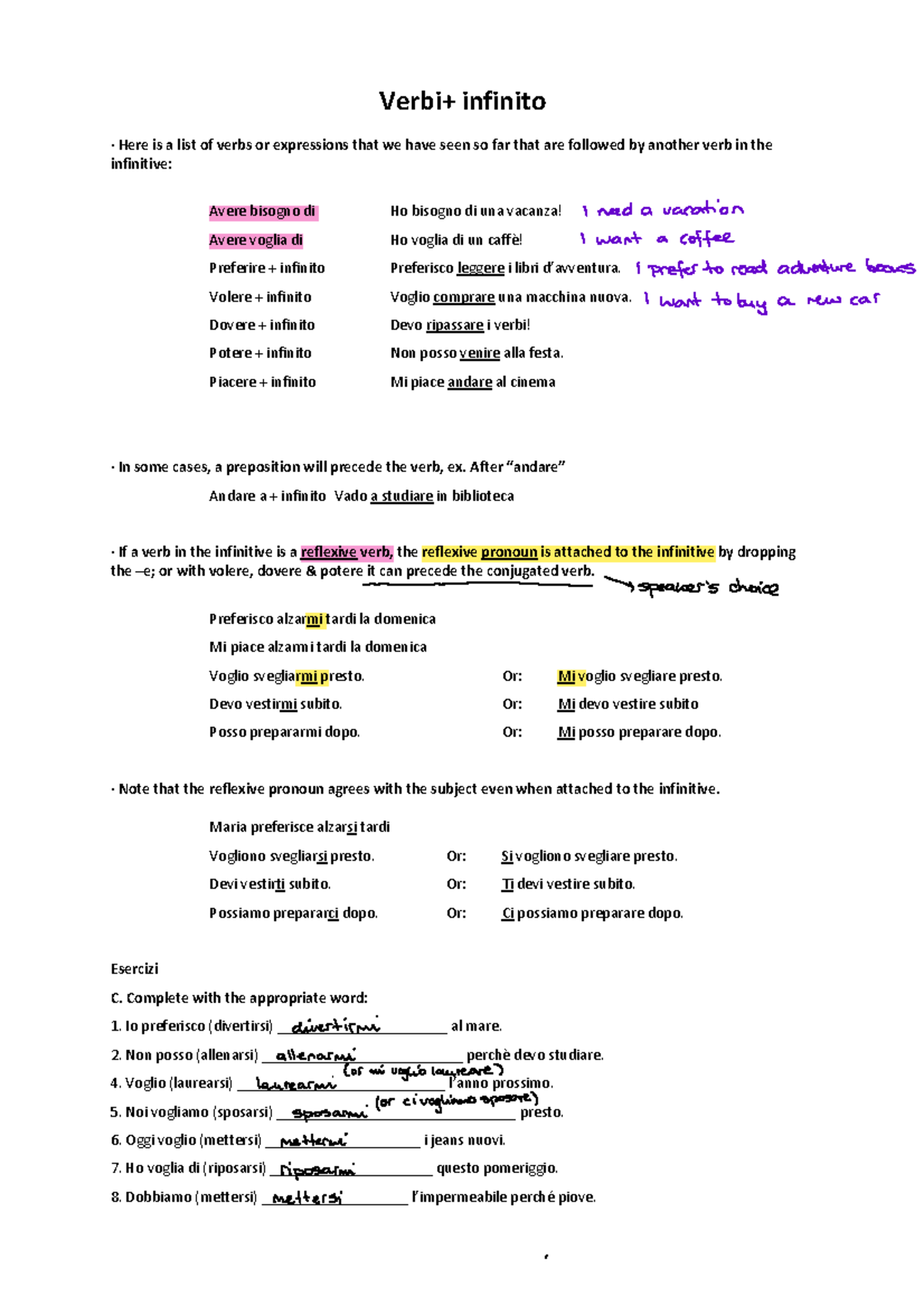 Verb+Infinito-3 - Verbo + infinito - Verbi+ infinito · Here is a list ...