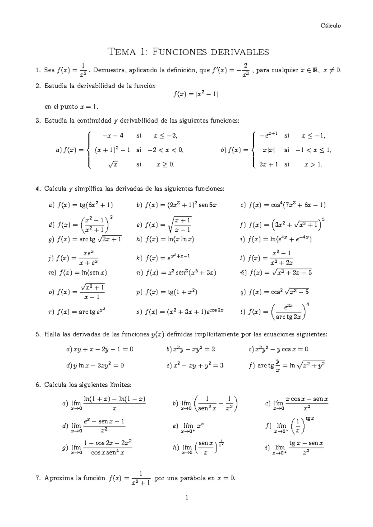 Problemas Tema I (II) - Ejercicios de Repaso Cálculo I - Studocu