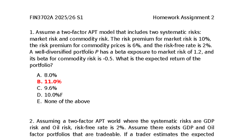 FIN3702A S1 Homework Assignment 2 Solutions and Analysis - Studocu