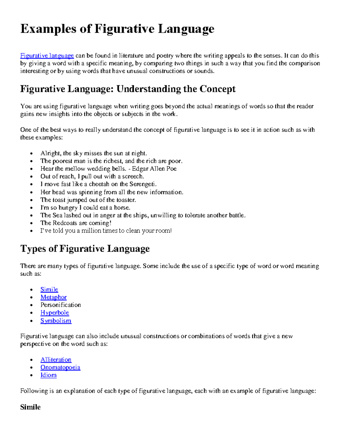 Examples of Figurative Language - Examples of Figurative Language ...
