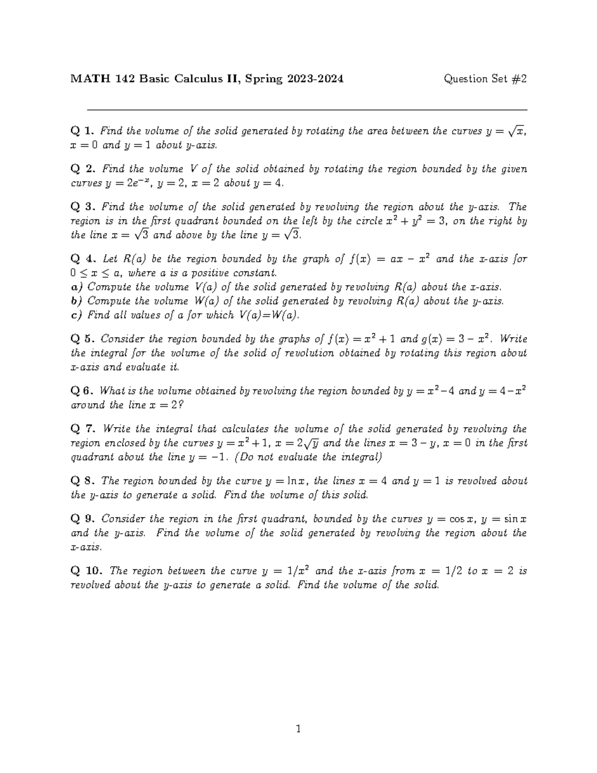 MATH 142 Final Exam Question Sheet Week 2 - Basic Calculus II - Studocu