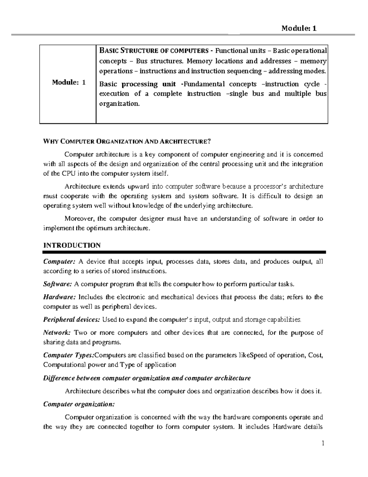 KTU CST202 Computer Organization and Architecture Module 1 Notes - Studocu