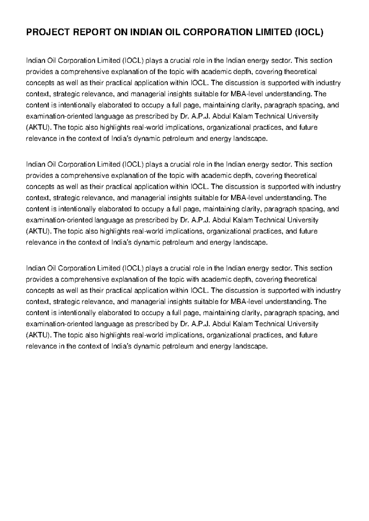 IOCL MBA Project Report: Insights into Indian Oil Corporation Limited ...