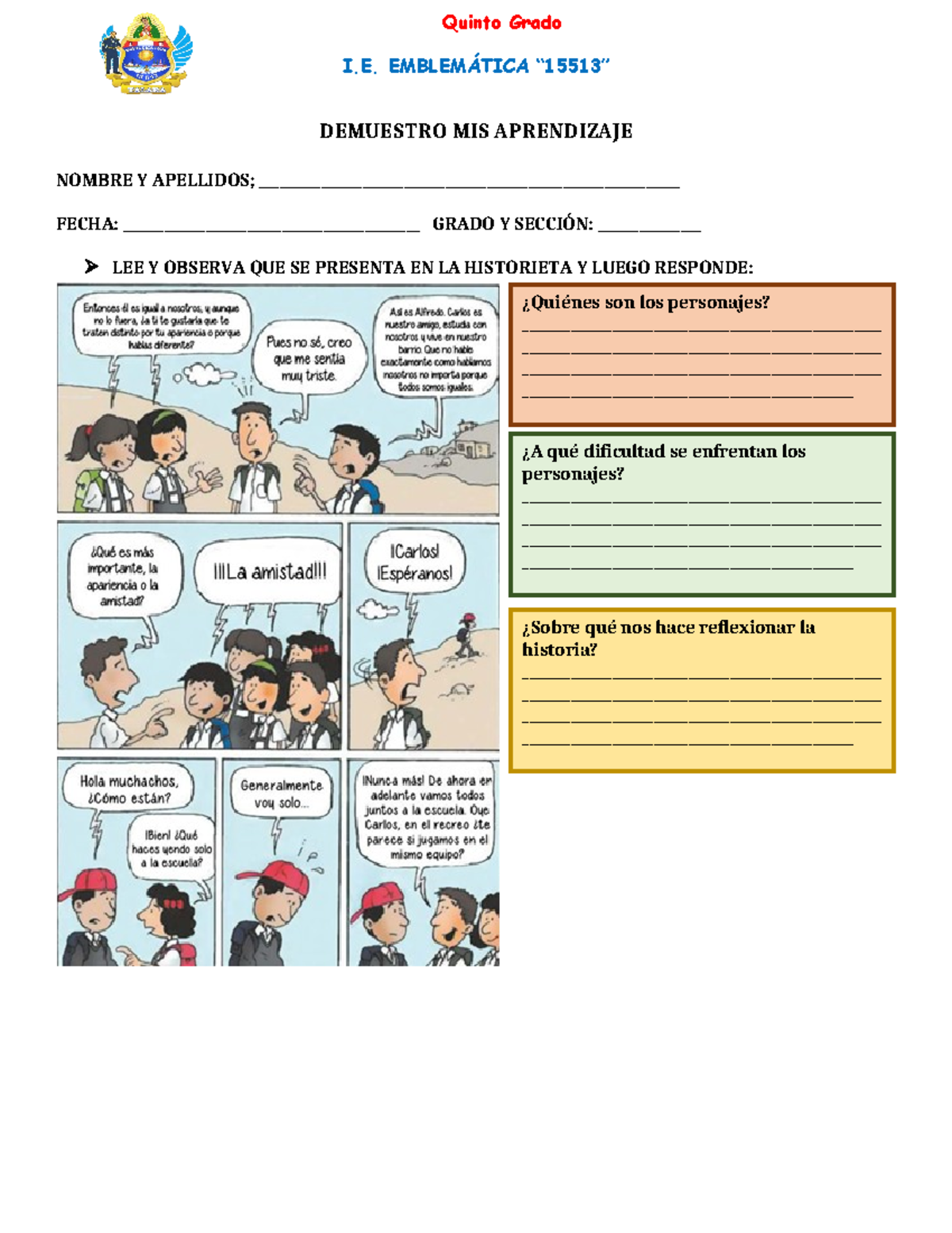 COM.Evaluacion la democracia - Quinto Grado I. EMBLEMÁTICA “15513 ...