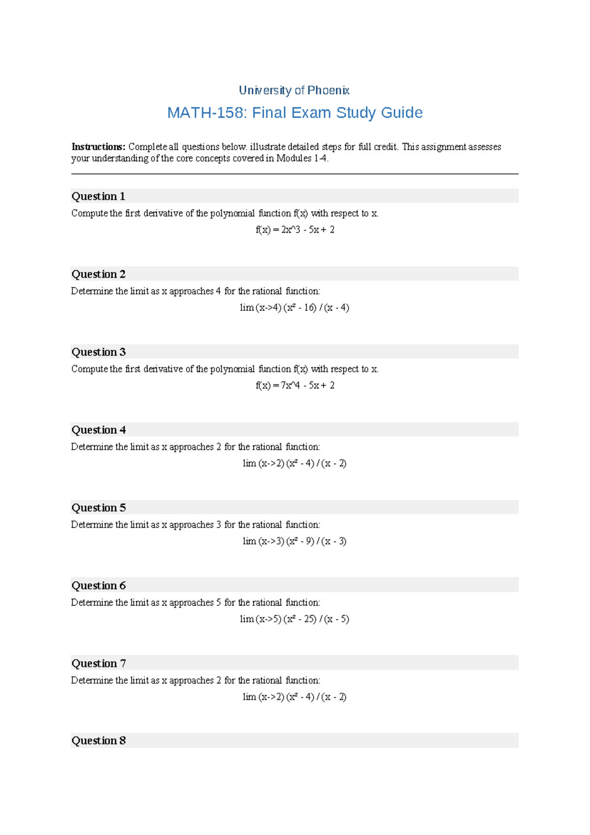 Calculus 36938842 Final Exam Study Guide and Solutions - Studocu