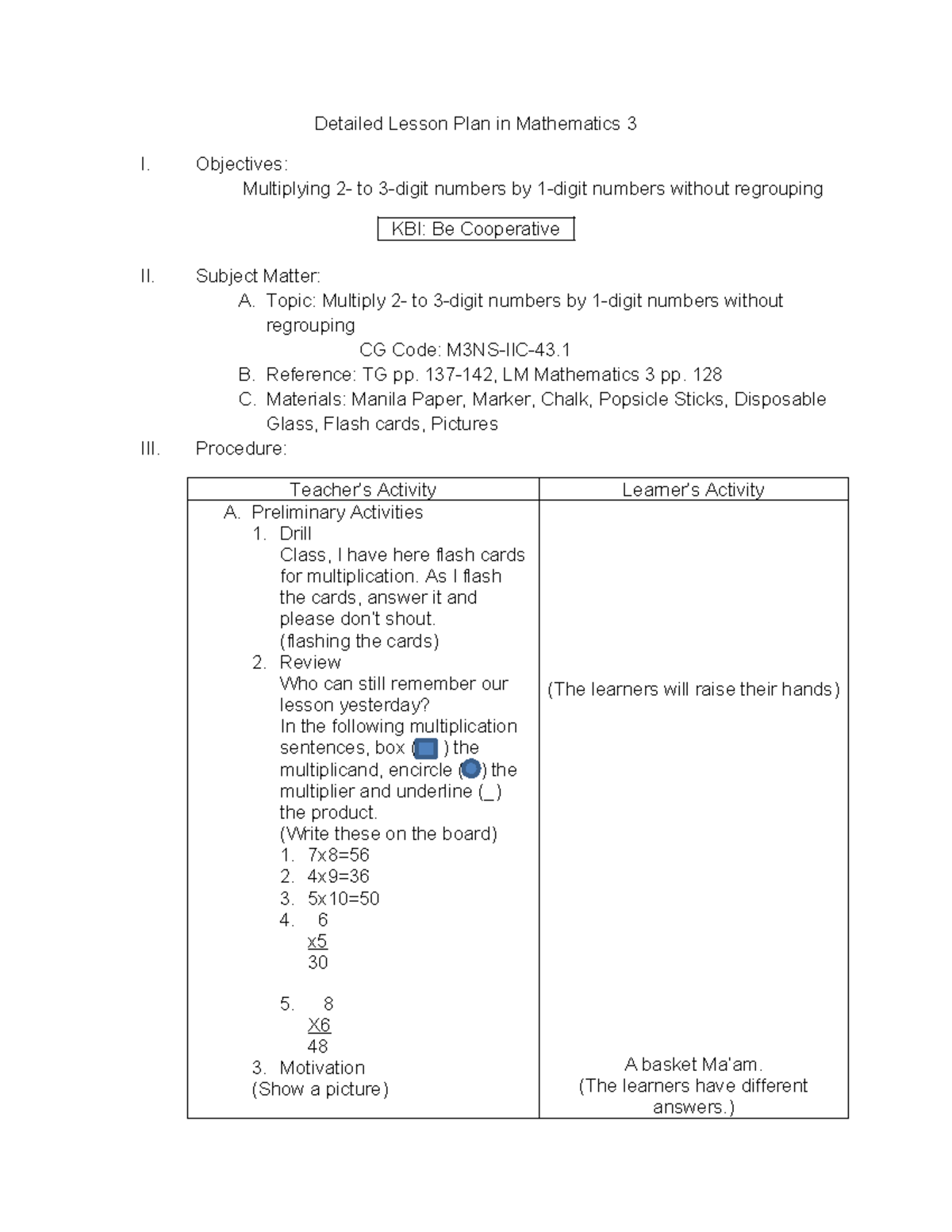 460465518 Comprehensive Lesson Plan: Multiplying 2-3 Digit Numbers in ...