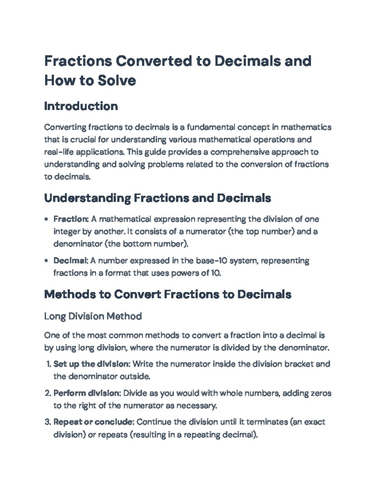 Converting Fractions to Decimals: A Comprehensive Guide (MATH101 ...