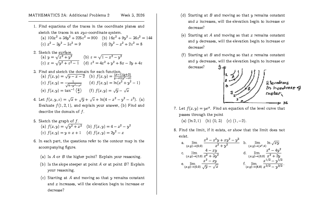 MATHEMATICS 2A: Week 3 Tutorial on Traces and Domains - Studocu