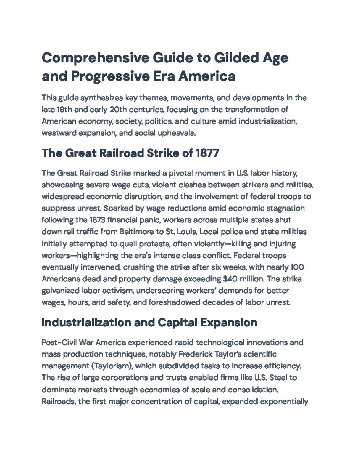 Comprehensive Study of the Gilded Age & Progressive Era (HIST 101 ...