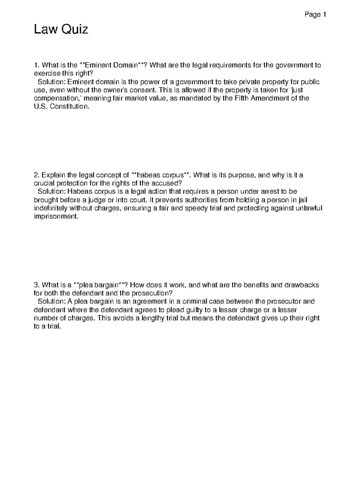 Quiz 11: Law Concepts and Solutions - Studocu