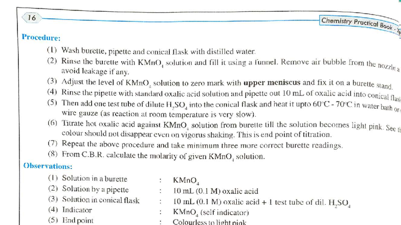 12th Chemistry Practical Journal: Experiments and Results - Studocu