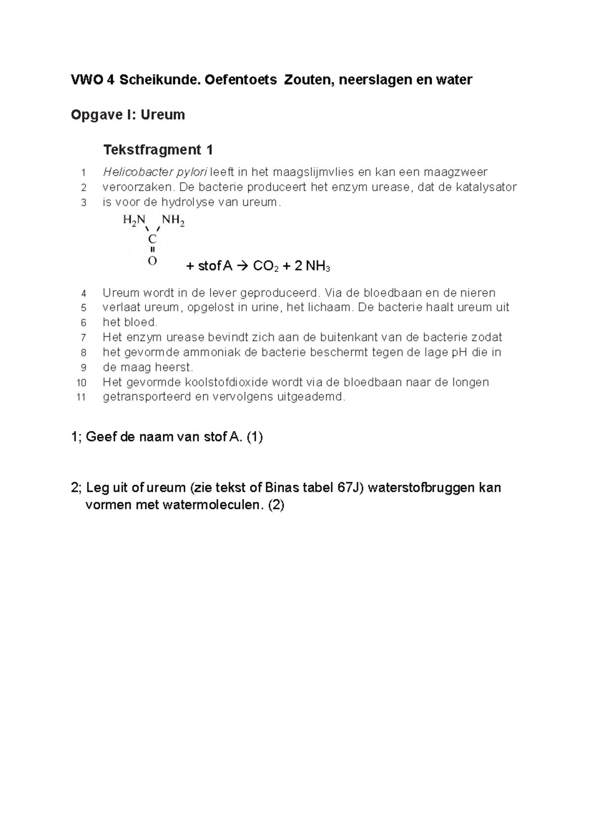 VWO 4 Scheikunde: Oefentoets Zouten, Neerslagen en Water met Antwoorden ...