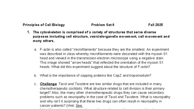 Problem Set 8: Principles of Cell Biology (Fall 2025) - Studocu