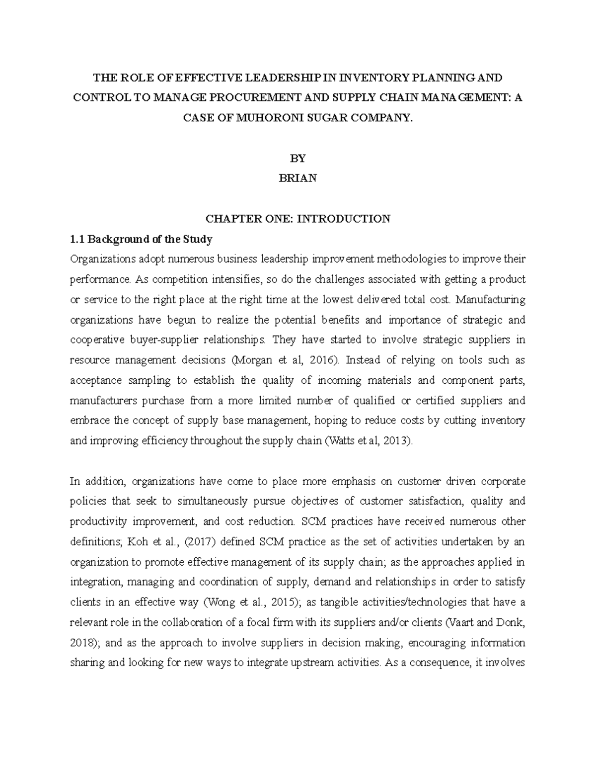 Role of Leadership in Inventory Planning & SCM: Case Study of MUHORONI ...