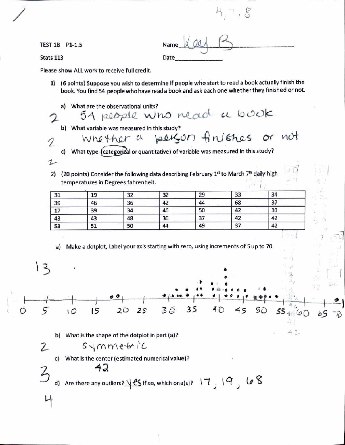 Test 1 Key B - Final Exam Review for Stats 113 - Studocu