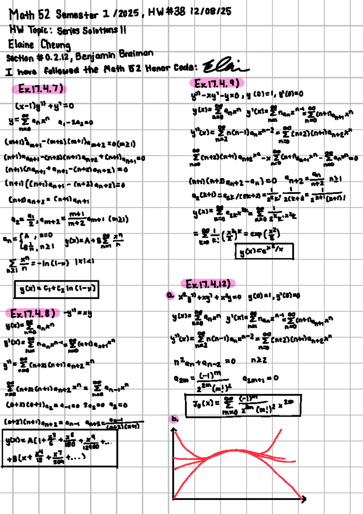 Math 52 Sem 1 12025: HW on Series Solutions by Elaine Cheung - Studocu