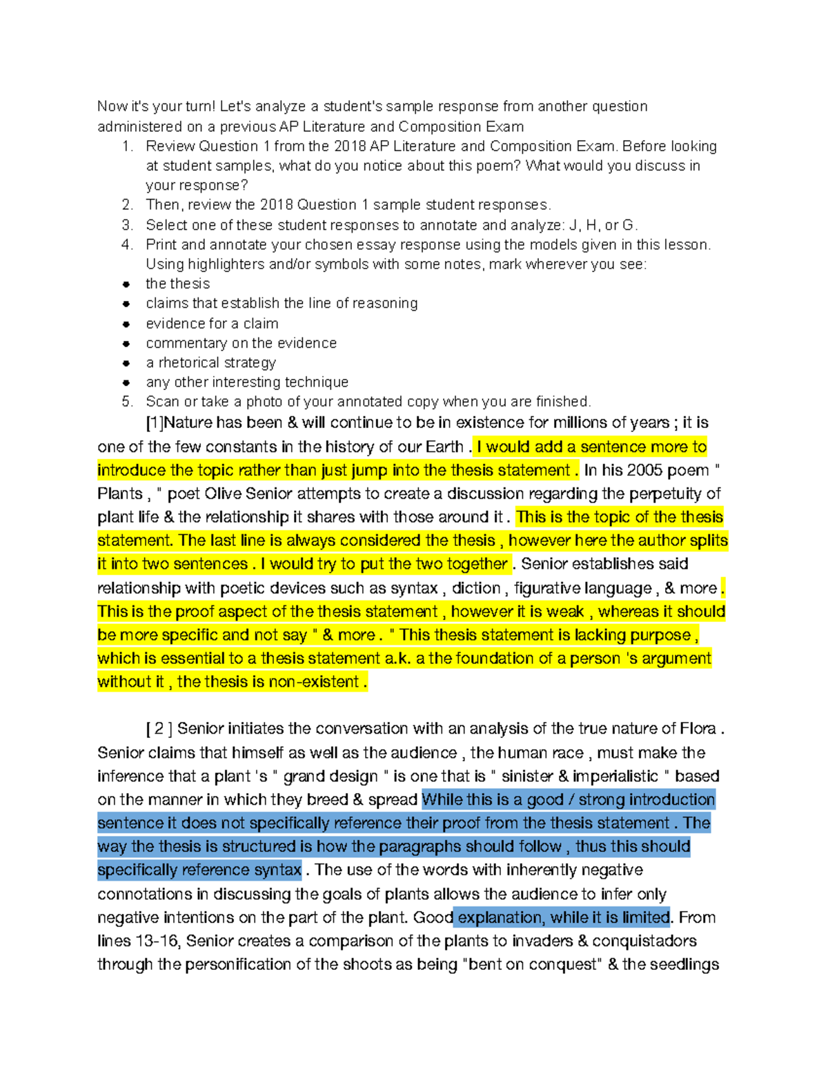 AP Lit & Comp: Analyzing Student Responses on Establishing Reasoning ...