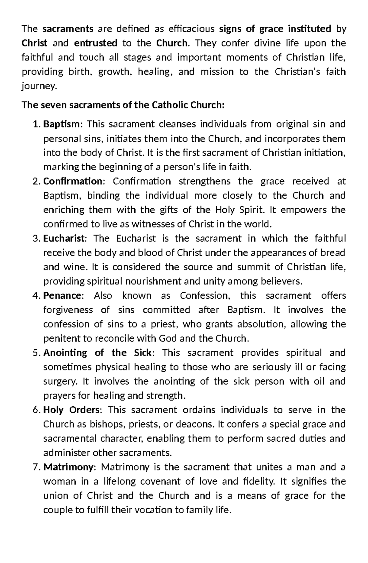 The Seven Sacraments: Efficacious Signs of Grace in Christian Life ...