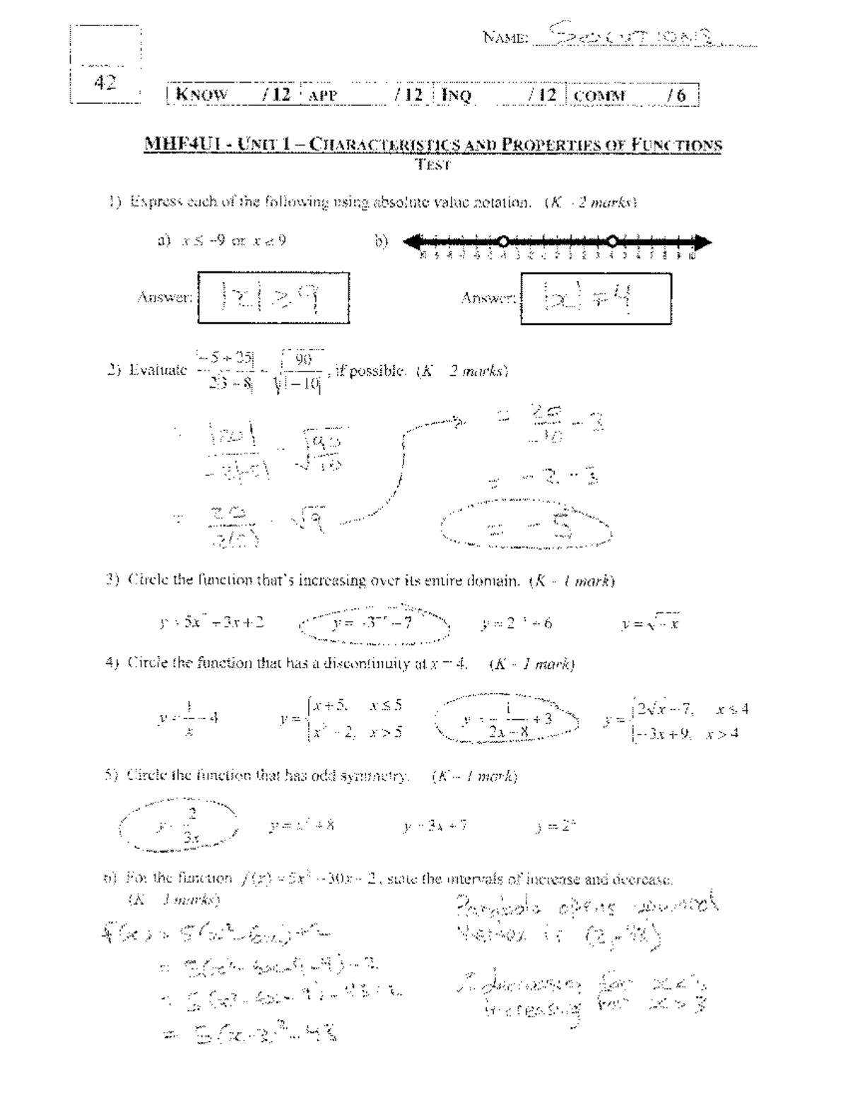 MHF4U - Unit 1 Test Solutions - Period 1 Review Guide - Studocu