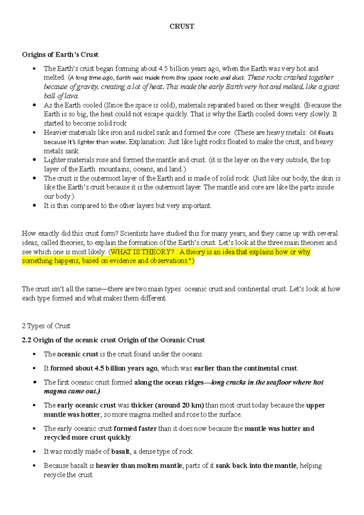 CRUST Origins of Earth: Formation and Structure of the Crust - Studocu