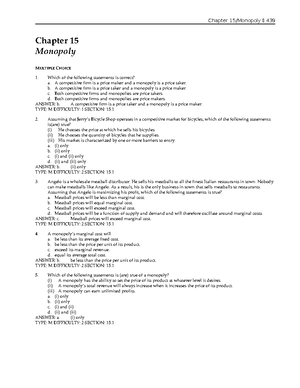 Chapter 15 Monopoly - Chapter 15 Monopoly MULTIPLE CHOICE Which of the following statements is ...