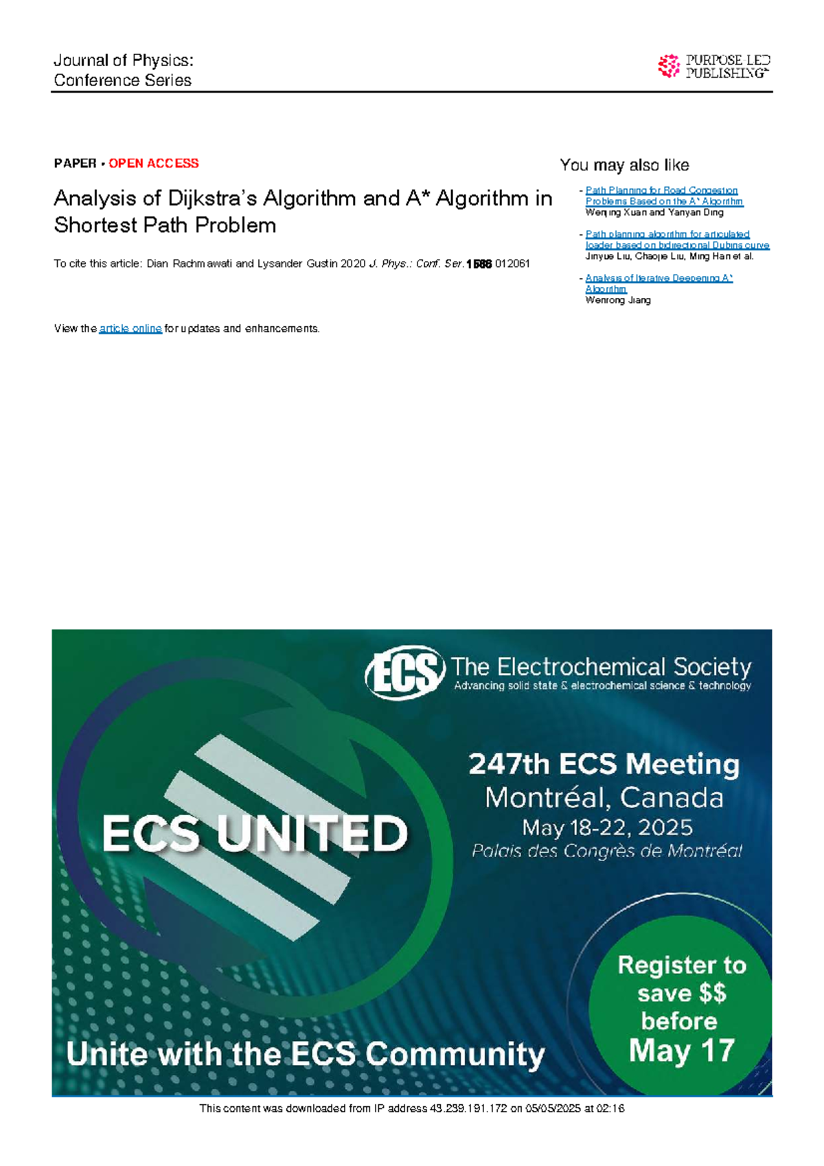 Analysis of Shortest Path Algorithms: Dijkstra vs A* (ICCAI 2019) - Studocu