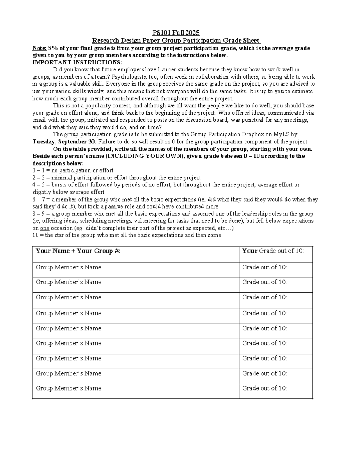 PS101 F25 Group Project Participation Grade Guidelines - Studocu