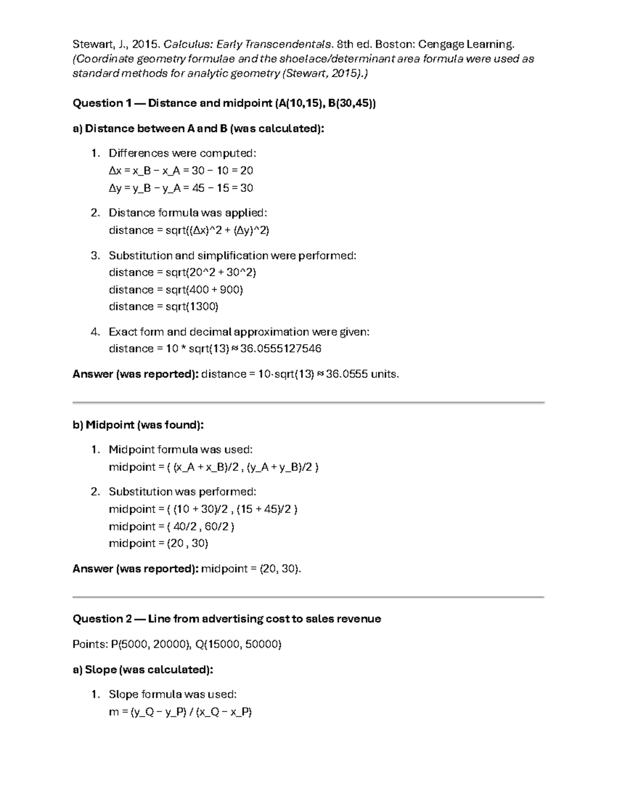 Coordinate Geometry Solutions: Distance, Midpoint, and Area - Studocu