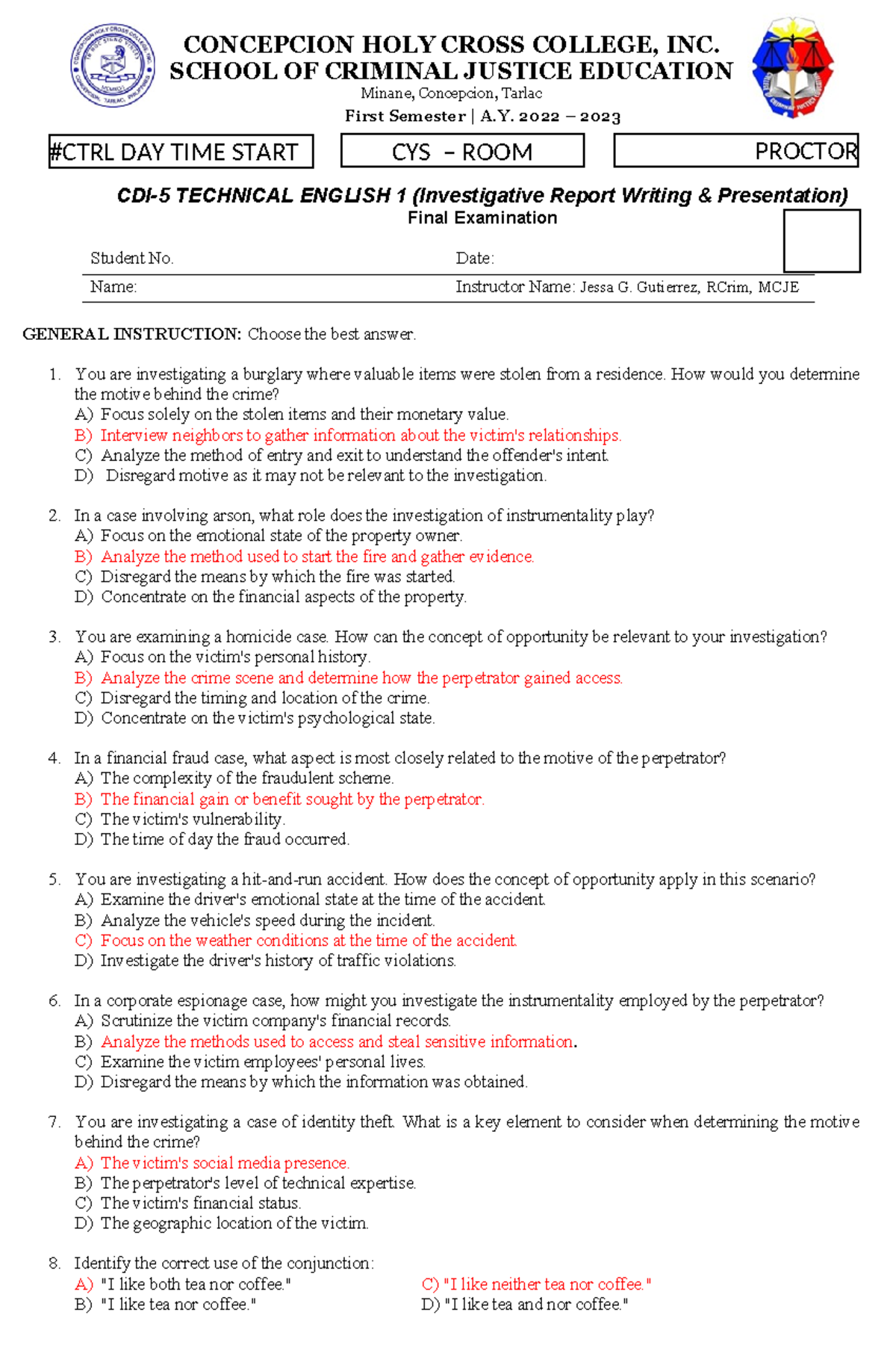 CDI 5 Final Exam - Investigative Report Writing & Presentation - Studocu