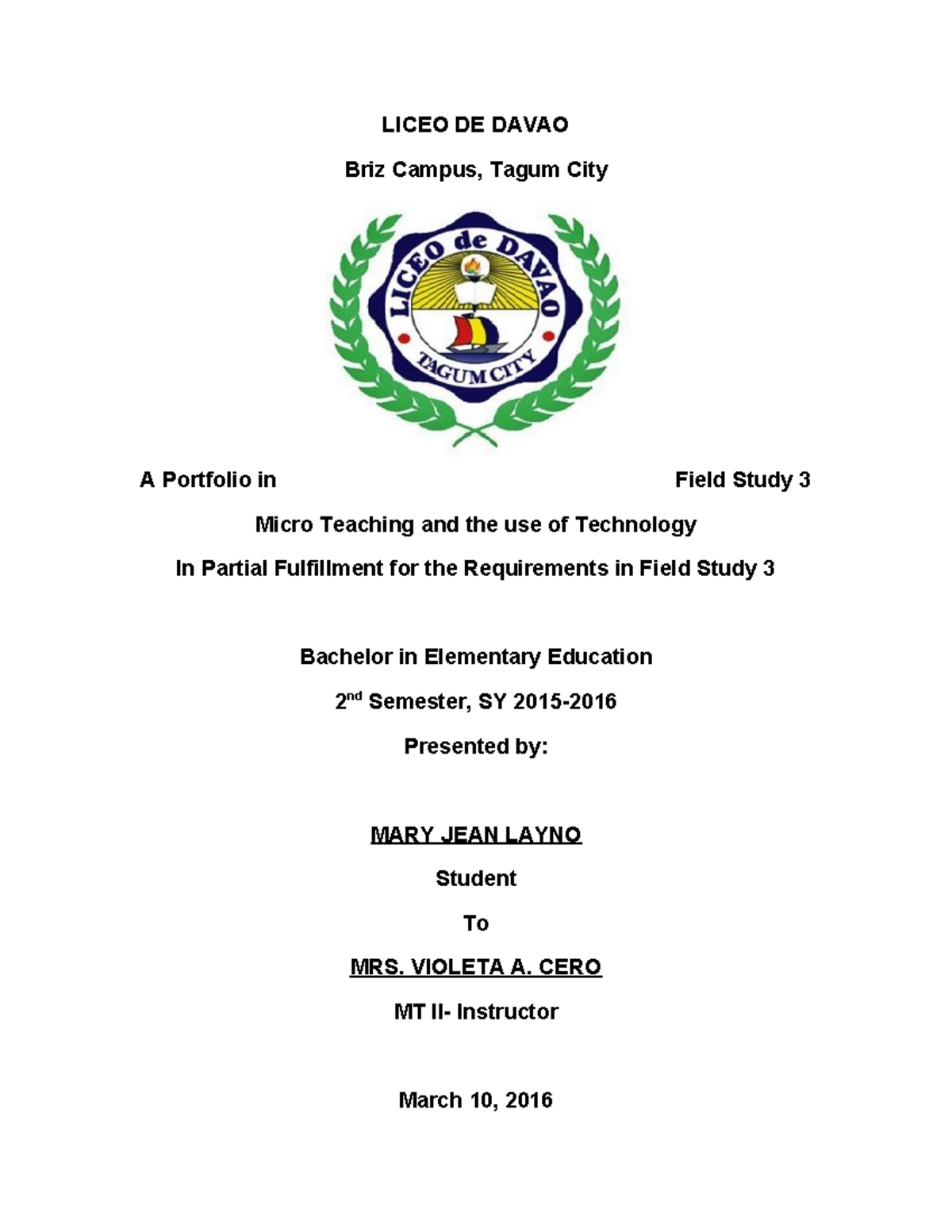 Field Study 3 Portfolio: Micro Teaching & Technology Integration - Studocu