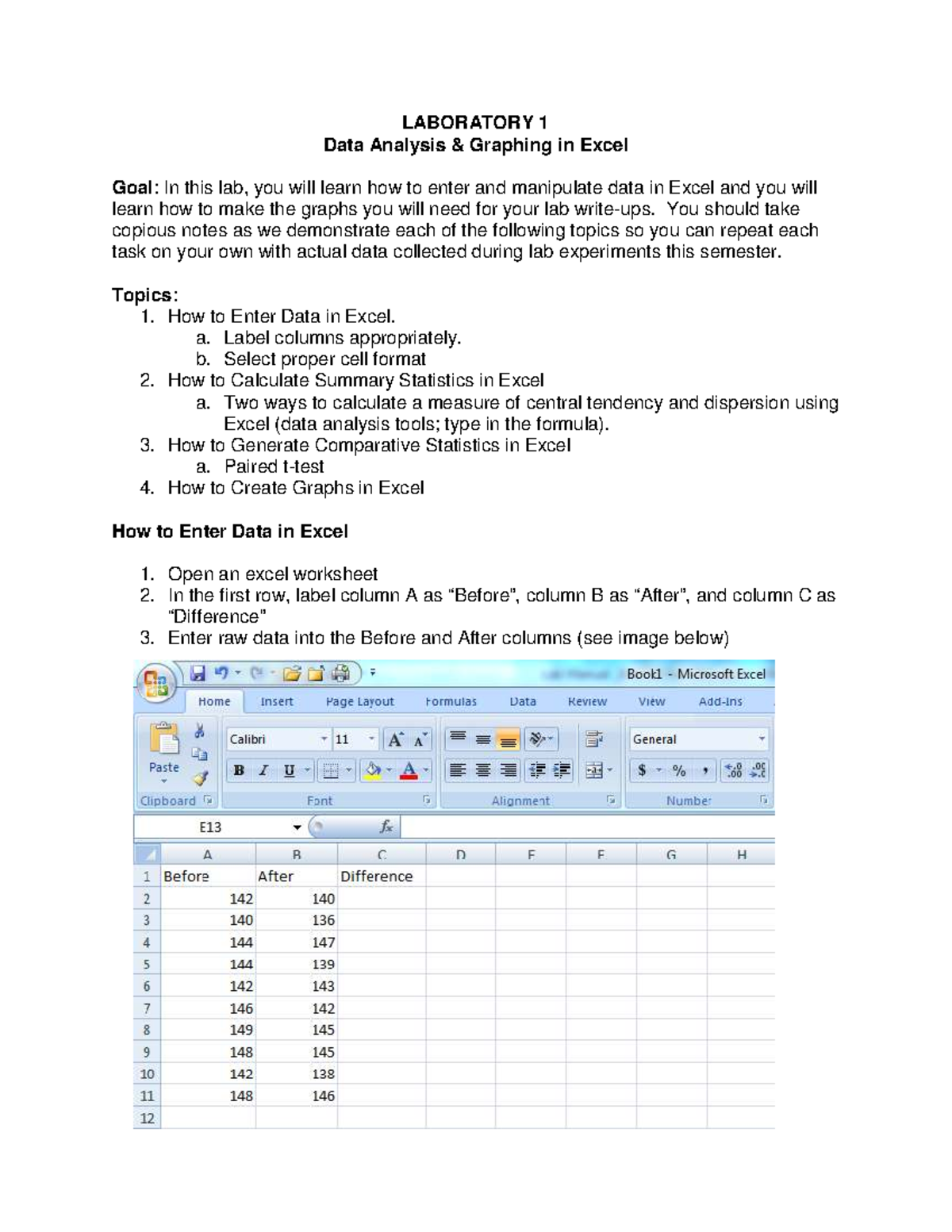 Bio353 - Lab 1: Data Analysis & Graphing in Excel Guide - Studocu