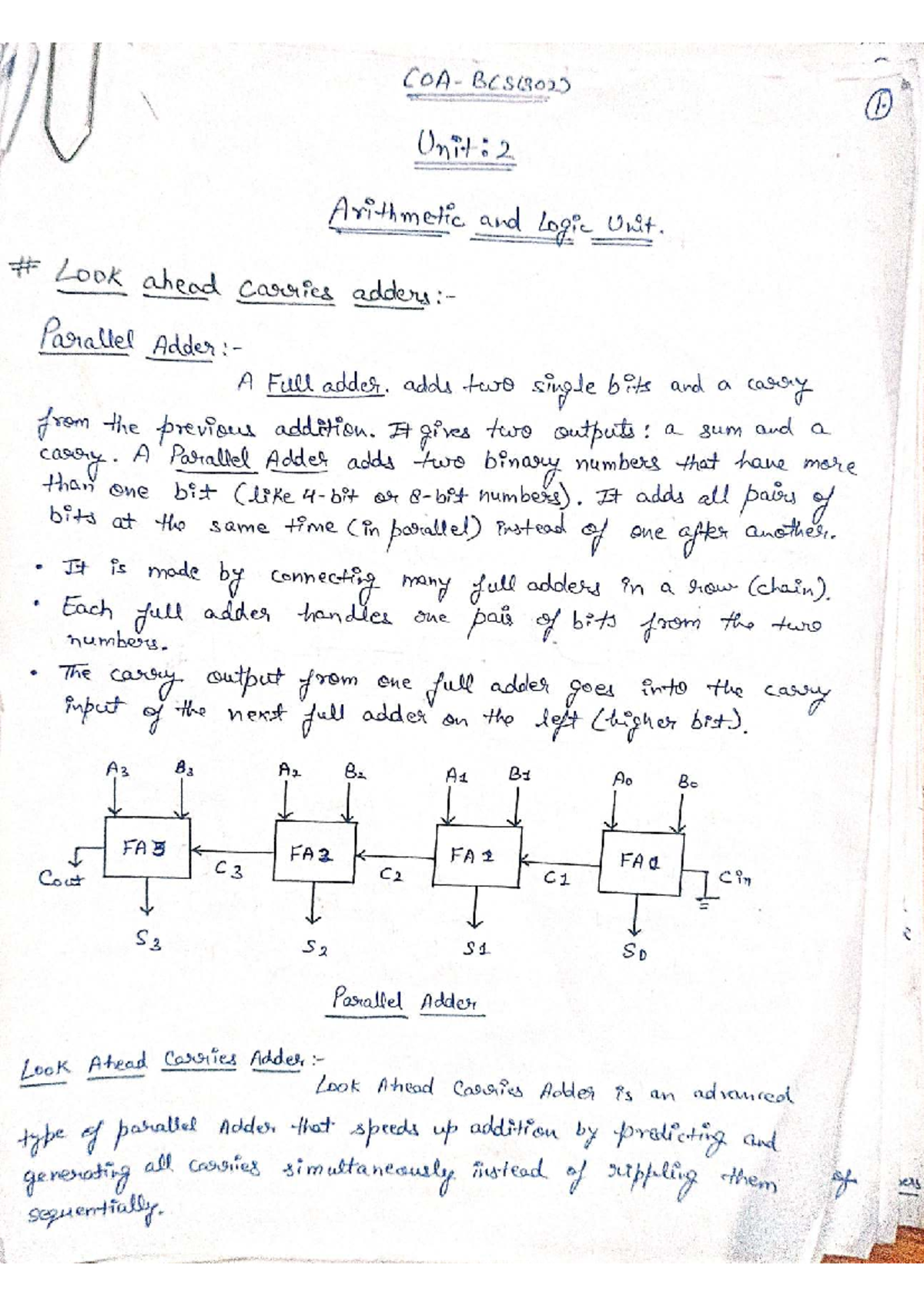 COA BCS(302) Final Exam Notes: Arithmetic and Logic Units - Studocu