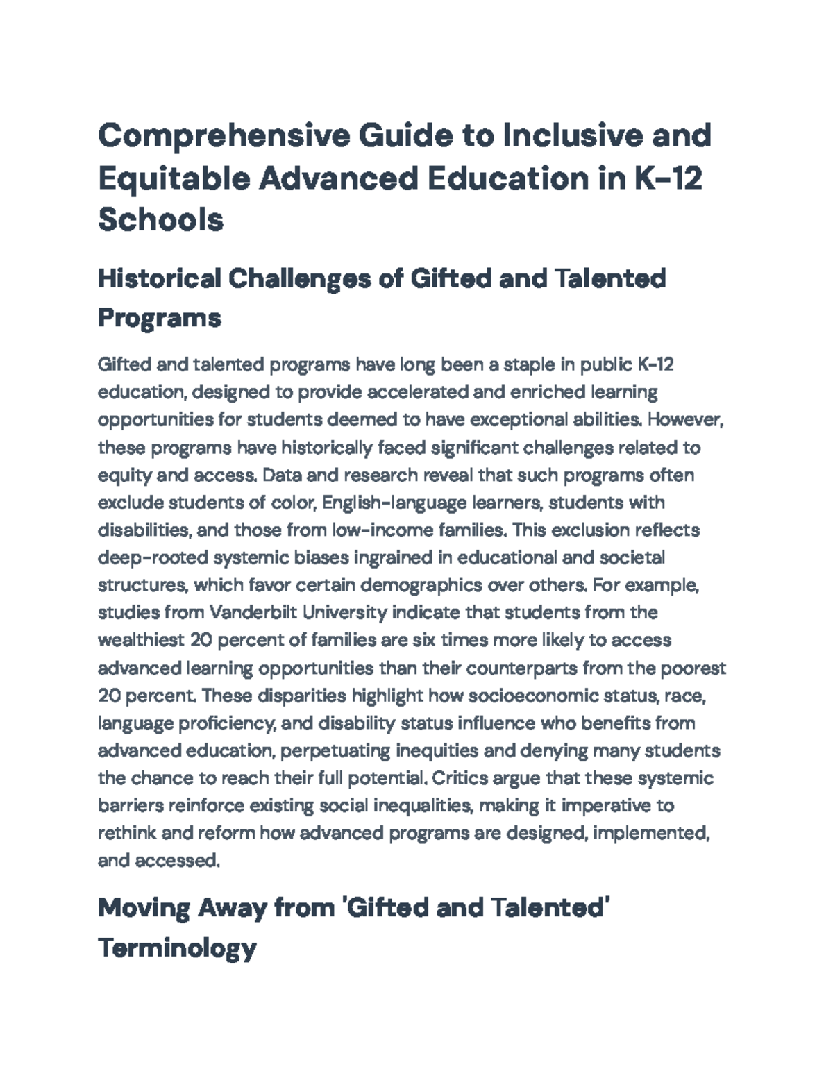 Comprehensive Guide to Equitable Advanced Education in K-12 Schools ...