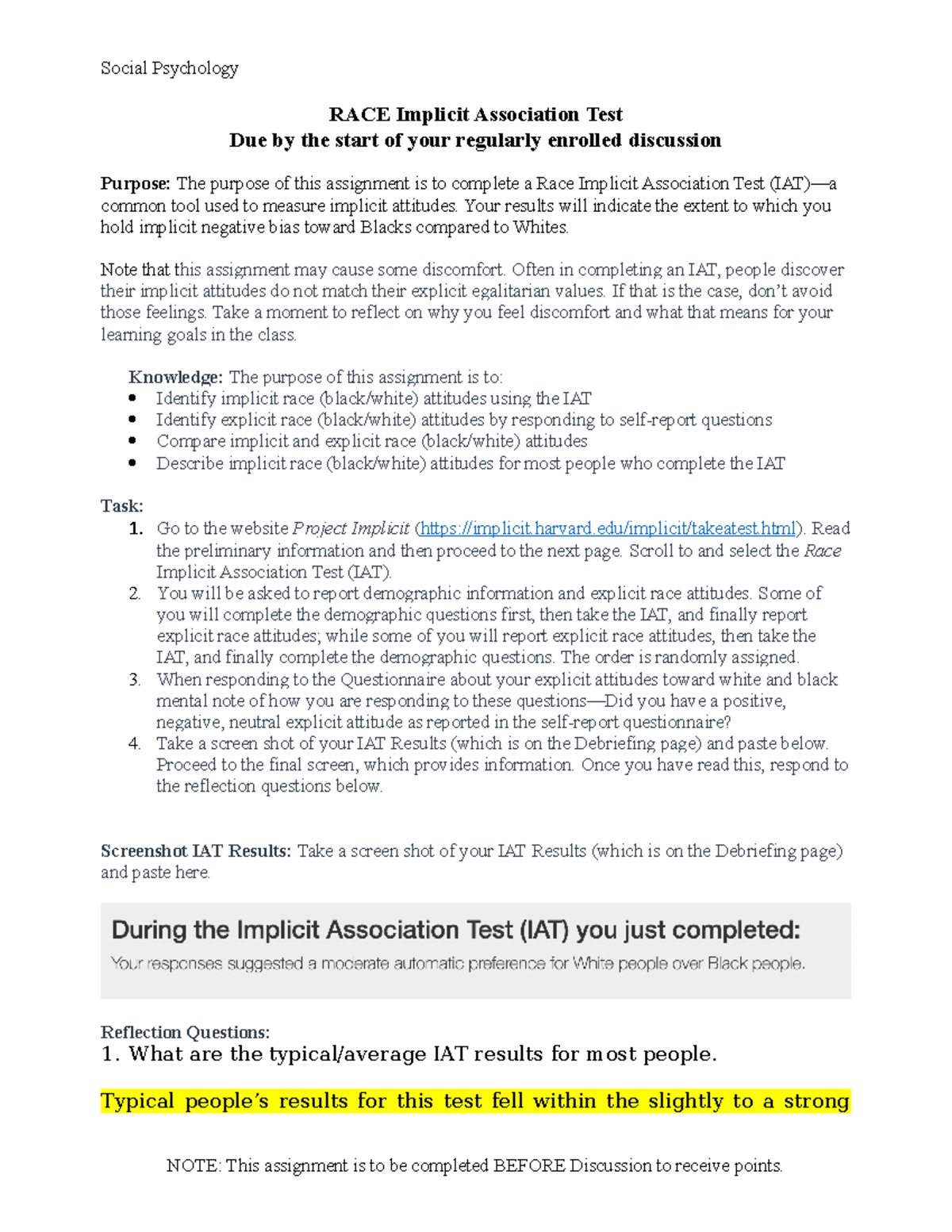 W16 Race Implicit Association Test Assignment & Reflection Guide - Studocu