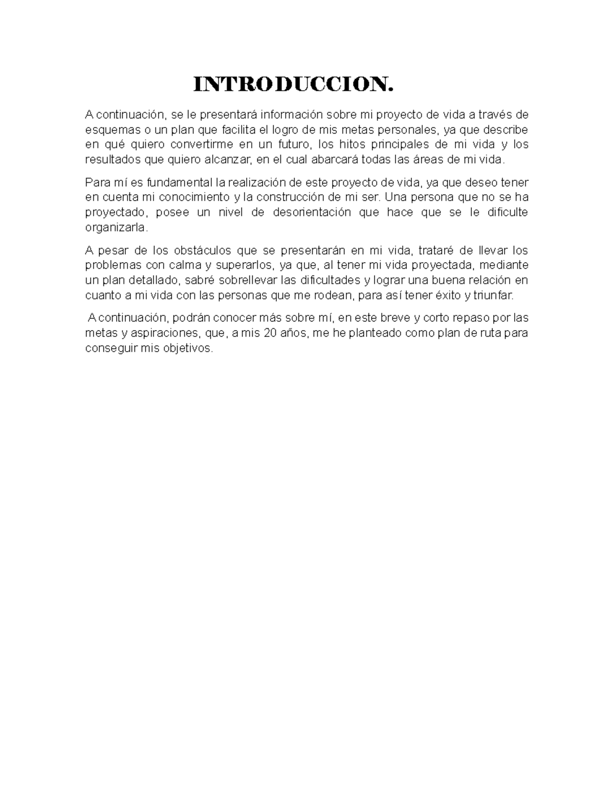 Proyecto de Vida: Plan Personal de Metas y Aspiraciones a Futuro - Studocu