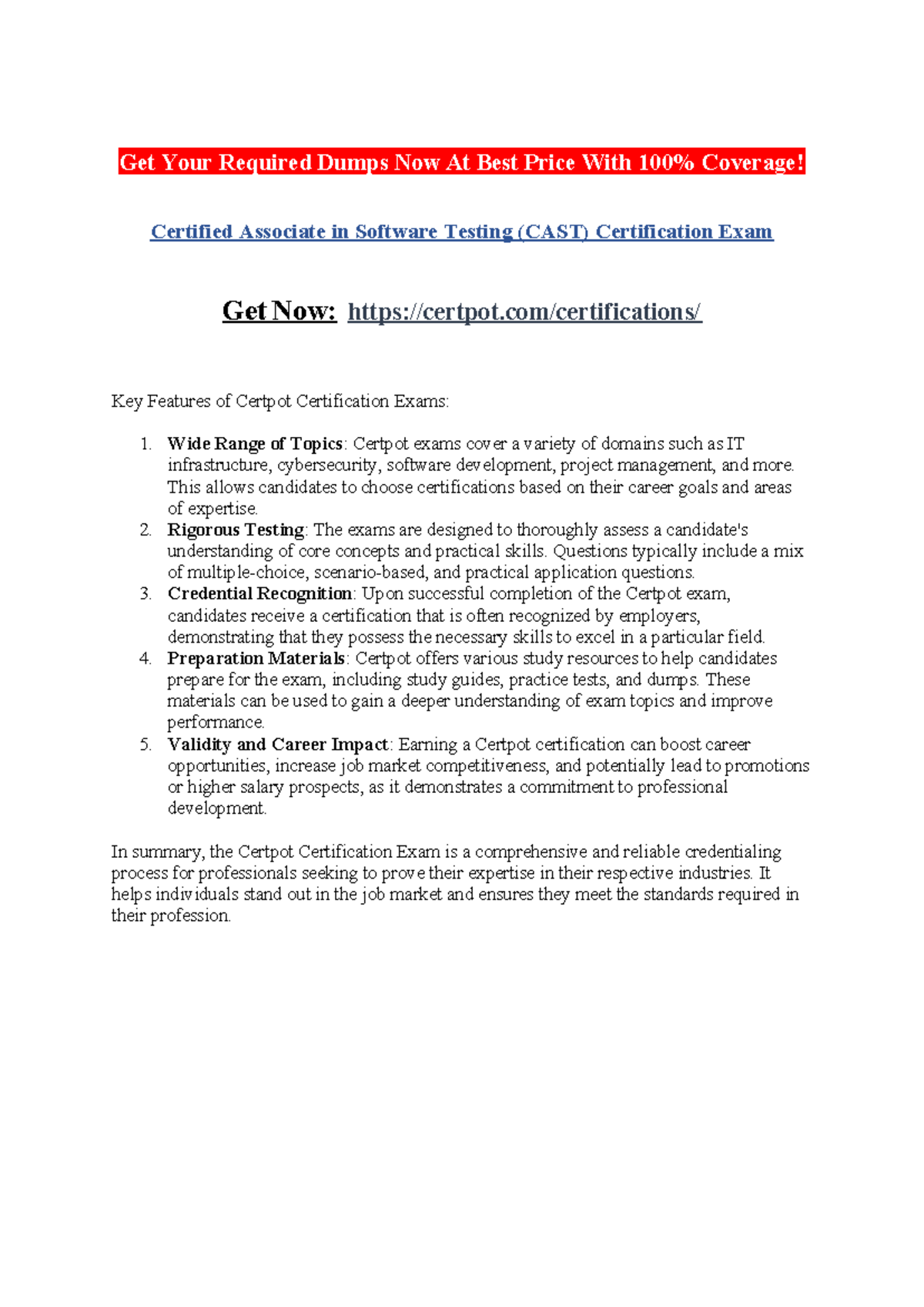 Certified Associate in Software Testing (CAST) Certification Exam ...