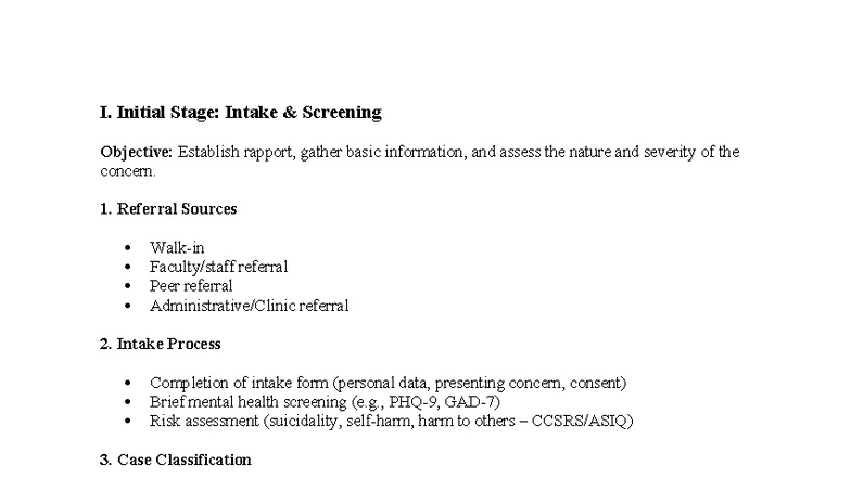 Counseling Protocol: Intake, Assessment, and Intervention Guide - Studocu