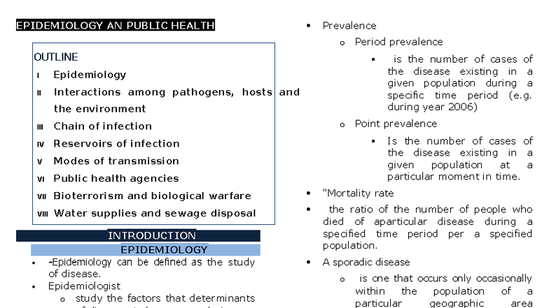 EPID 101: Overview of Epidemiology and Public Health Concepts - Studocu