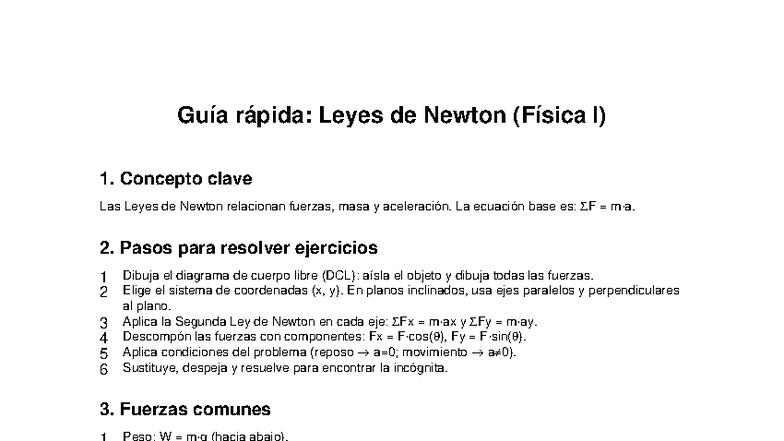 Guía Rápida: Leyes de Newton (Física I) - Apuntes Esenciales - Studocu