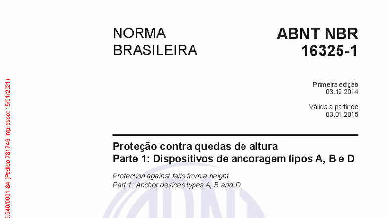 Norma ABNT NBR 16325-1: Proteção Contra Quedas - Dispositivos de ...